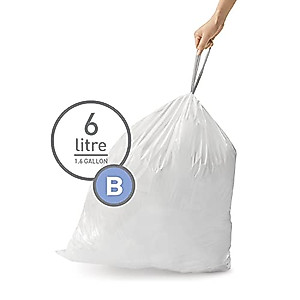 simplehuman Code B Custom Fit Drawstring Trash Bags in Dispenser Packs, 90 Count, 6 Liter / 1.6 Gallon, White