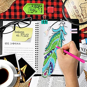 Peacock Feather Diamond Painting Bookmark Set - pigpigboss 6 Pack DIY Acrylic Bookmark Diamond Painting with Tassel Feather Bookmark Diamond Dots Art for Student Teacher Graduation Gift