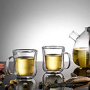 ecooe Espresso Cups 4 Oz Double Walled Glasses Coffee Mugs Set of 2, Clear Glass Coffee Cups with Handle, Insulated Coffee Mug Borosilicate Heat Resistant Double Wall Glass Espresso Coffee Cups