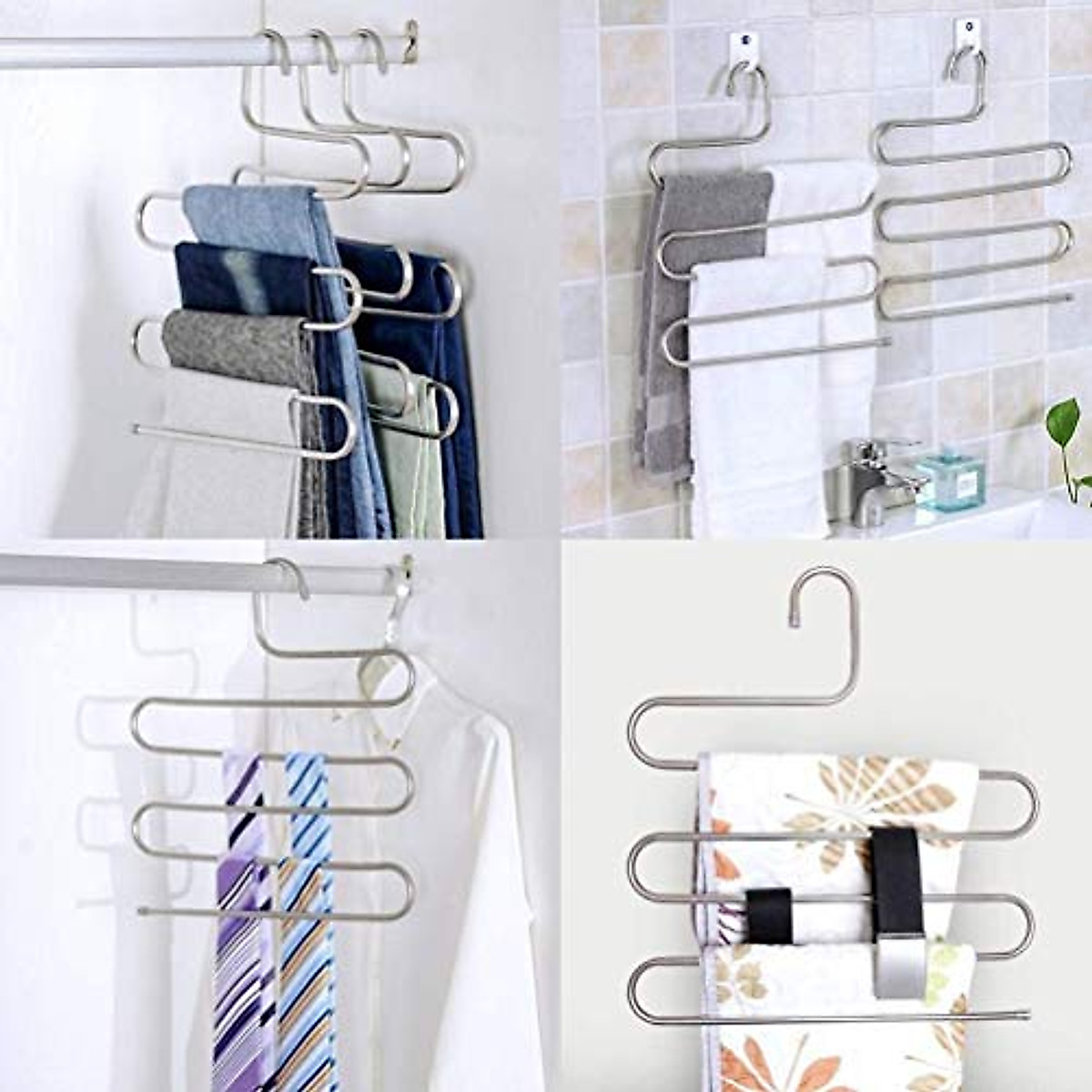 NAHANCO NHMLPH S-Shape Multilayer Metal Space Saving Pant/Scarf Hangers for Closet Organization (5 Layers) -3/Pack