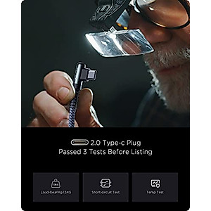 AINOPE USB C to USB C Cable 60W [One-Pack 1.5ft] USB Type C Cable Right Angle, Compatible with Samsung Galaxy S21 S20, Note 20 Ultra 10, MacBook Air/Pro 13'', iPad Mini 6/Pro/Air,Pixel-Grey