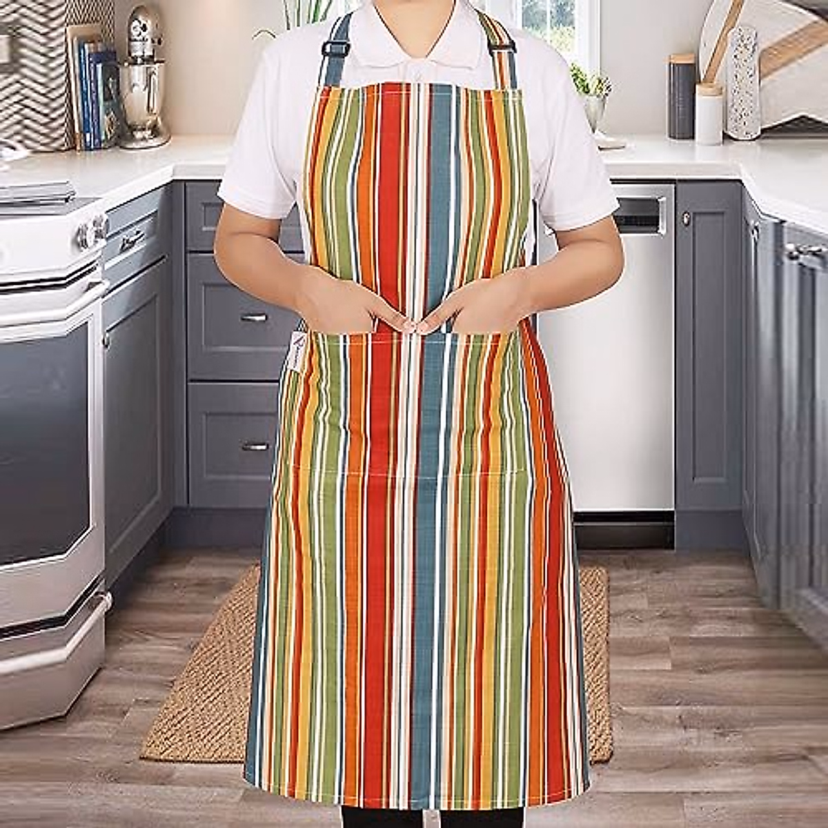 RUVANTI 100% Cotton Cute Aprons for Women with Pockets Adjustable upto XXL, Cooking, Kitchen, Server, Chef Apron