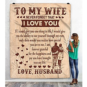 Personalized To My Wife Throw Blanket, Gift To My Wife Blanket From Husband, Never Forget That I Love You, Love Letter Blanket, Customized Name, Custom Blanket for Valentine’s Day, Anniversary