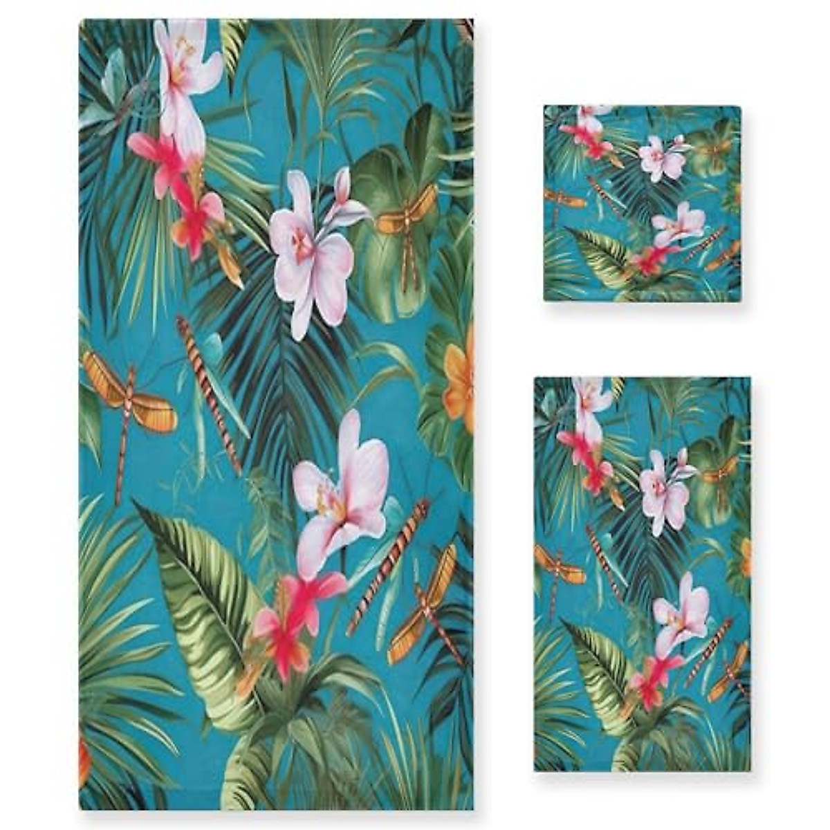 Flradish Palm Dragonflies Towels 3 Pack Bath Towels for Bathroom Set Soft Cotton Highly Absorbent Lightweight & Quickdry Towel Set 1 Bath Towel,1 Hand Towel,1 Washclothe