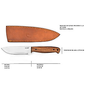 Perkin Fixed Blade Hunting Knife Full Tang with Leather Sheath, Solid & Sharp Blade Outdoor Survival Hunting Knife, Comfortable N Wood Handle Bushcraft Knife Camping Knife for Men and Women BUSH9.5