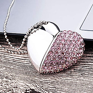 KOOTION Heart-Shape Pendant USB Flash Drive, USB 2.0 Memory Stick with Necklace, Thumb Drive for Photos & Videos, 32G, Pink