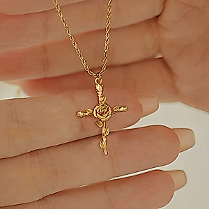 GDCOIN Birth Flower Necklace for Women 18K Gold Plated Cross Floral Pendant Necklaces Dainty 12 Month Birth Month Flower Necklace Personalized Jewelry Gift for Her(June-Rose)