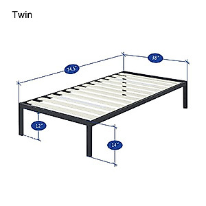 Olee Sleep 14 Inch Modern Metal Platform Bed Frame / Mattress Foundation / Wood Slat Support / No Box Spring Needed, Twin, Black