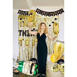 LaVenty 47PCS Black Gold Talk 30 to Me Balloons Talk 30 to Me Birthday Decoration Talk Thirty To Me Backdrop Banner 30th Birthday Decoration Dirty 30 Birthday Decoration