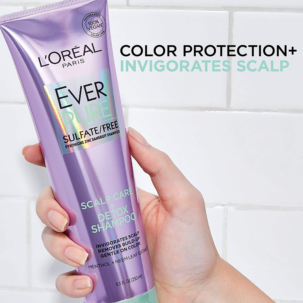 L'Oreal Paris EverPure Scalp Care + Detox Sulfate Free Conditioner for Color-Treated Hair, Invigorates Scalp and Renews Hydration, Menthol and Neem Leaf Extract, 8.5 Ounces