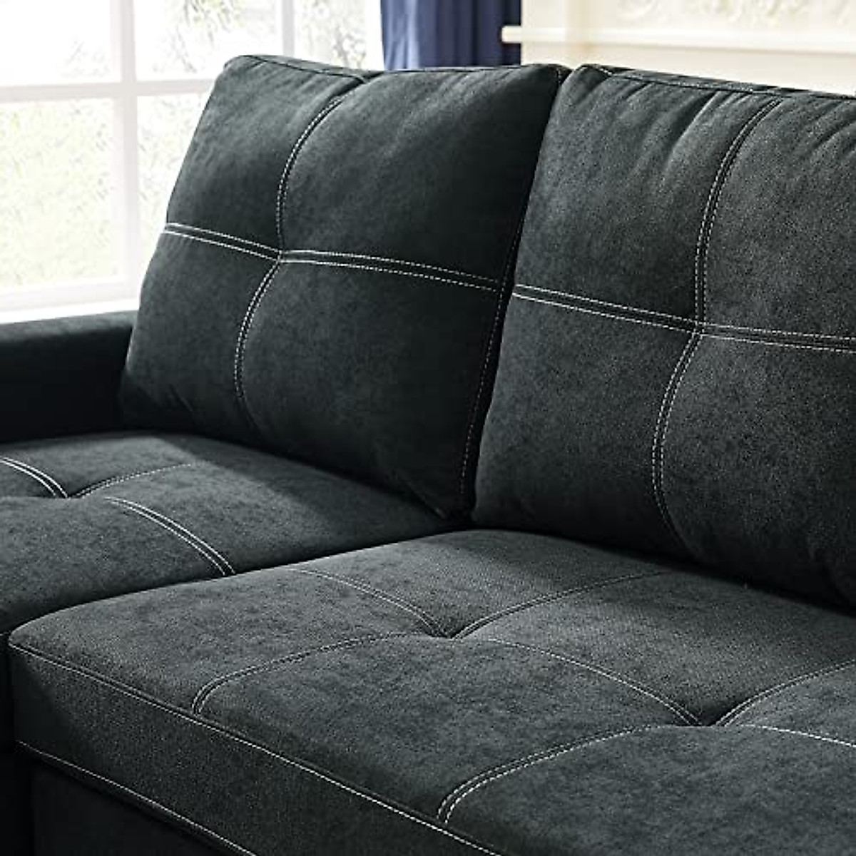 Ucloveria Reversible Sectional Sofa Couch, Sleeper Sofa Bed with Storage Chaise Pull Out Couch Bed for Living Room L-Shape Lounge 2 in 1 Sectional Couch with Pull Out Bed Black