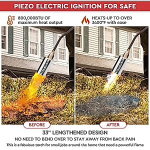 Propane Torch Weed Burner Kit,Weed Torch 800,000 BTU Blow Torch with 1lb Propane Cylinder Converter,9.8 FT Hose Heavy Duty Flamethrower with Turbo Trigger for Flame Weeding,Roofing, Melting Ice Snow