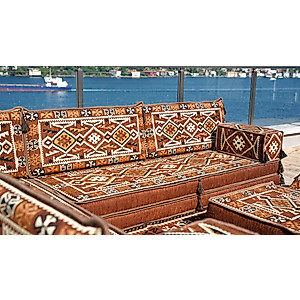 8" Thickness Brown Corner Floor Seating Set, Pallet Cushion Set, Modular Design Floor Cushion, Garden Sofa Set, Indoor Sofa Set, Futon Sofa Bed (L Sofa Full Set)