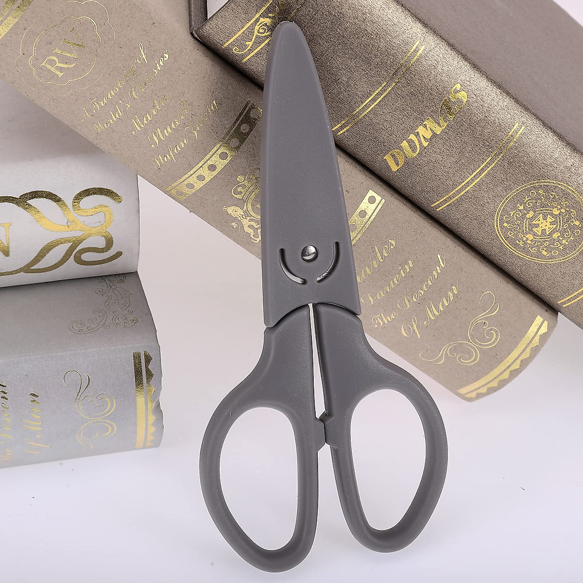 YOUGUOM 6in Multipurpose Scissors, Stainless Steel Sharp Basic Shears for Office Home Household Kitchen School Craft Supplies w/Protective Cover, Comfort Grip Grey