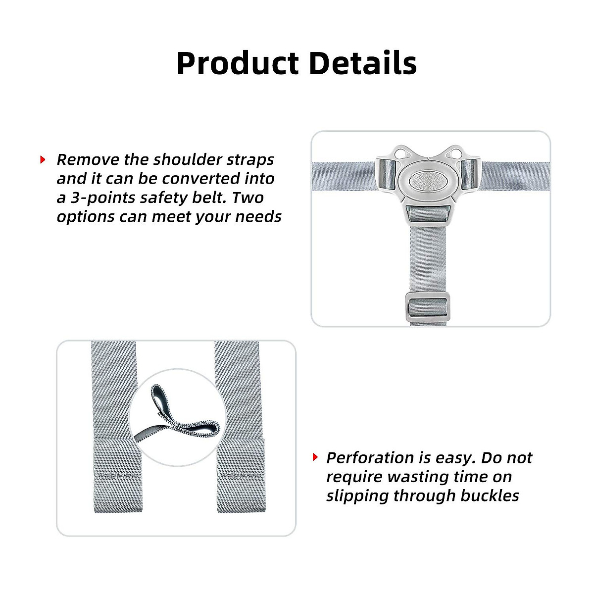 IRICHNA High Chair Straps, Adjustable Harness Baby Safety Strap Belt for Stroller Pushchair Pram Buggy High Chair Baby Harness Safety Harness Strap Belt (Grey)