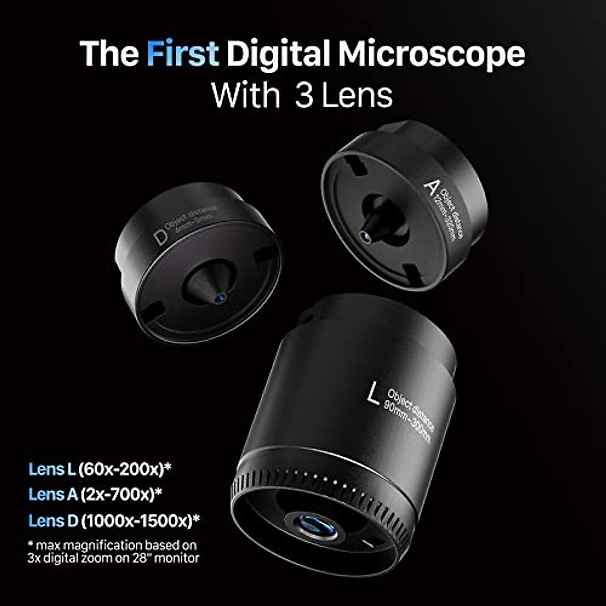 TOMLOV DM602 HDMI Digital Microscope with 3 Lens, Soldering Microscope with 10.1 Inch Screen, LCD Coin Microscope Full View, 2K Video Microscope for Adults, Biological Slide Microscope, 64GB