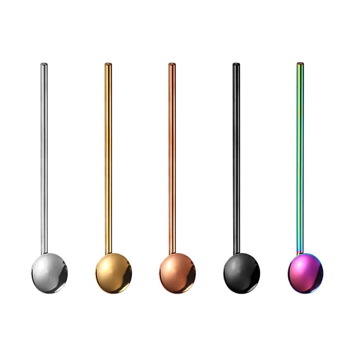 AKOAK 5 Pcs Stainless Steel Straw Spoon, Tea Spoon with Straw, Reusable Metal Cocktail Spoon, Perfect for Iced Coffee, Iced Tea, Juice, Smoothies, Milkshakes, for Drinking, Mixing and Stirring