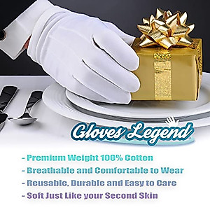 3 Pairs (6 Gloves) - Gloves Legend - 100% Cotton White Marching Band Parade Formal Dress Costume Gloves For Men - Size Large