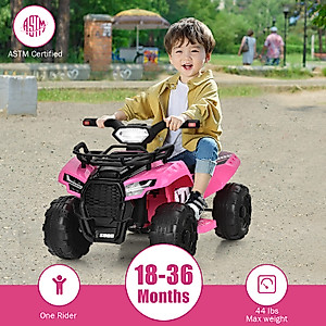 Costzon Kids ATV, 6V Battery Powered Electric Vehicle Four Wheeler Quad w/Storage Basket, Headlight, Horn, Music, MP3 & USB, Toddler 4 Wheeler Ride on Car Toy for Boys Girls 18-36 Months (Pink)