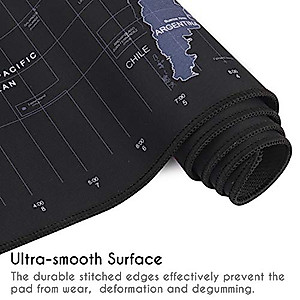 KINEEPLE Large Mouse Pad, Big Gaming Mouse Pad with Stitched Edges, Waterproof and Non-Slip Desk Mat, XXL Extended Keyboard Pad for Home Office Accessories (27.5×11.8×0.1 inch, World Map, Black)