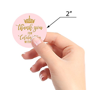 2 Inch Pink Little Princess Thank You Stickers - Girls Baby Shower Favors Labels Decorations - 60 Stickers
