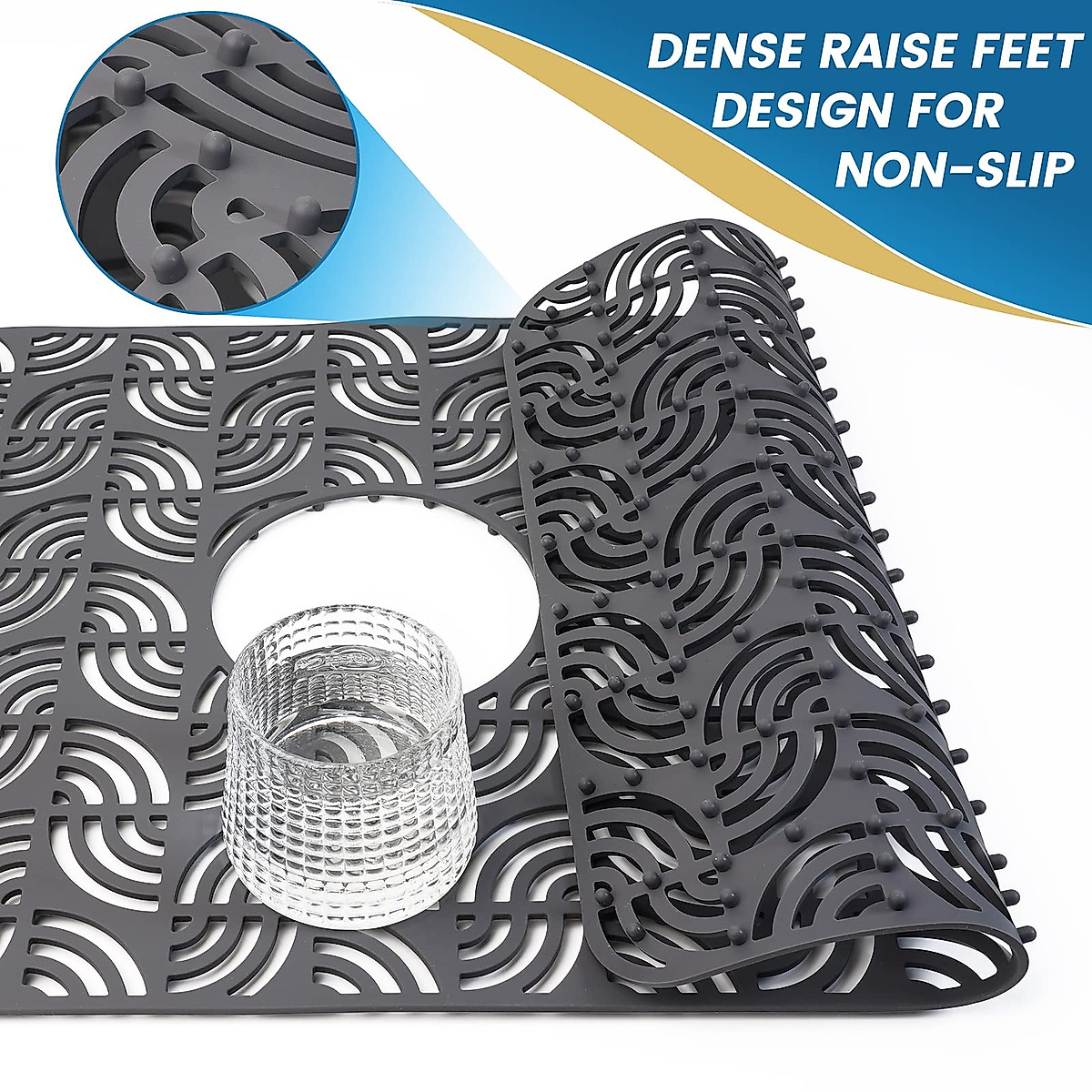 Premium Silicone Sink Protector for Kitchen Sink, 26''x 14''Kitchen Sink Mat Grid with Center Drain, Upgrade Heat Resistant & Non-Slip, Perfect for Bottom of Farmhouse Stainless Steel Porcelain Sink