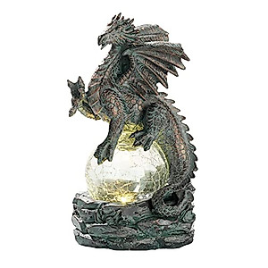 TERESA'S COLLECTIONS Dragon Garden Sculptures & Statues,Solar Outdoor Statues Resin Dragon Figurines, Bronze Gothic Decor Lawn Ornaments Yard Art for Patio Table Deck Balcony Decorations, 8.6 Inch