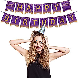 Birthday Decorations for Women Purple, Happy Birthday Banner Purple, Purple and Gold Party Decorations for Purple Birthday Backdrop…