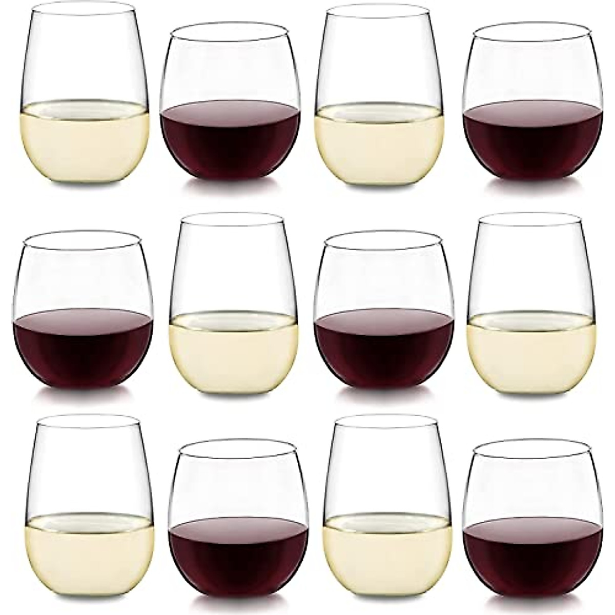 Libbey Stemless 12-Piece Wine Glass Party Set for Red and White Wines