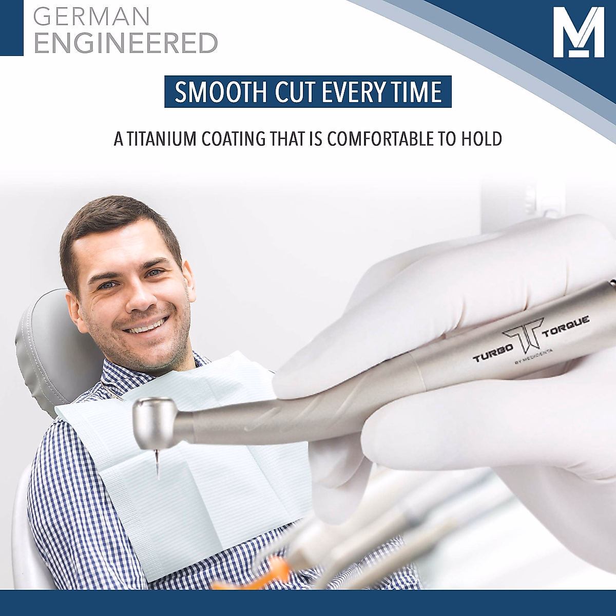 Medidenta Turbo Torque 1200 Mini Head – High-Speed Dental Handpiece, Air Free with Less Vibration for Painless Procedures, 20 Watts of Constant Cutting Power