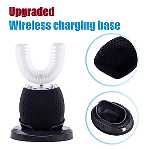 Ultrasonic Automatic Toothbrush U Shaped Toothbrush for Adults 360°Electric Toothbrush 30'' Automatic Timer Wireless Charging Washable Travel Home Dual-use (Black)