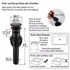 Derengge Two Handle Bathroom Sink Faucet Matte Black 3 Hole Bathroom Faucet with Overflow Pop up Drain, 360° Swivel Spout Sink Faucet 4 Inch Centerset Lavatory Faucet,F-4501-MT