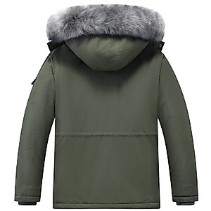 GGleaf Men's Winter Parka Jacket Puffer Jacket Thickened Padded Winter Coat with Fur Hood Army Green S