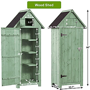 FairOnly Outdoor Shed Storage Cabinet, Garden Wooden Sheds, Outside Storage Cabinet Weather Proof with Floor, Fir Wood Tool Organizer with Door and Shelves for Backyard, Hallway (Green)