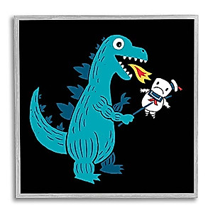 Stupell Industries Cartoon Dragon Breathing Fire Marshmallow Man, Design by Michael Buxton