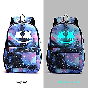 PIESWEETY Smily Luminous Laptop Backpack with USB Charging Port Lock Pencil Case for Birthday Gift, Bookbag Travel Daypack(Galaxy)