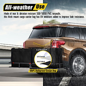 ARKSEN Hitch Cargo Carrier Bag for 20" x 60" Baskets Waterproof 15 Cubic Feet Large Capacity Luggage Storage (58" L x 19" W x 24" H) for Car Truck SUV RV or Trailer