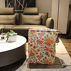 Yodo Collapsible Laundry Baskets-Large Foldable Laundry Hampers Freestanding Clothes Toy Storage Organizer with Waterproof Lining and Drawstring Closure,Flower