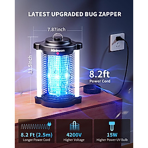 Minimoon Bug Zapper Outdoor, Upgraded Mosquito Zapper with Dual LED Light, 4200V Fly Zapper, 15W Electric Fly Traps Outdoor, IPX4, 8.2Ft Cord, Insect Trap for Yard, Backyard, Patio