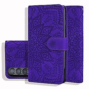 EAXER for Samsung Galaxy Z Fold 4 Case, Shockproof Wallet Pouch Cover Kickstand Credit Card Slots Case Cover (Purple)