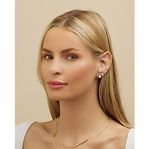 Barzel 18K White Gold Plated Created Opal Stud Earrings 3 Pack Set (White)