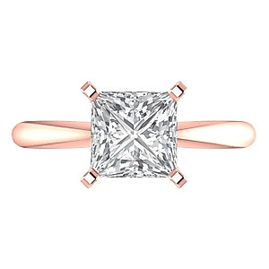 2 Ct Brilliant Princess Cut Clear Simulated Diamond 14K Rose Gold Solitaire Engagement Promise Bridal Ring Size 7.75