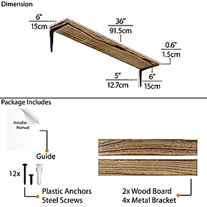 Wallniture Arras Floating Shelves for Wall Storage, Bookshelf Living Room Decor, Bedroom & Kitchen Organization, Bathroom Shelves, 36" Wall Shelf Set of 2