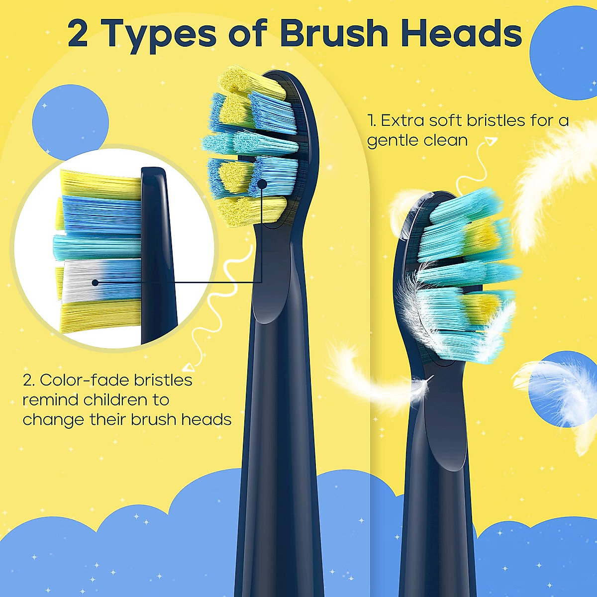 SEAGO Kids Electric Toothbrush, Sonic Soft Bristle Rechargeable Toothbrushes with DIY Stickers, 5 Modes, Includes 4 Replacement Brush Heads, Ages 3 to 12 Years Old (Navy)