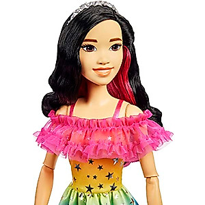 Barbie Large Doll with Black Hair, 28 Inches Tall, Rainbow Dress and Styling Accessories Including Shooting Star Handbag