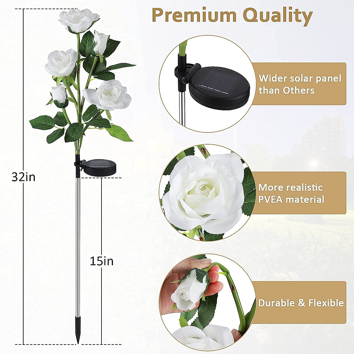 JJGoo Solar Garden Lights, Solar Rose Light for Outside, New Upgraded Outdoor Waterproof Light for Garden Patio Yard Front Porch Decor, White