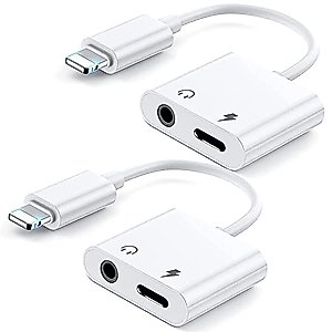 MSURTY [2 Pack] Headphone Adapter for iPhone 2 in 1 Lightning to 3.5mm AUX Audio Dongle [Apple MFi Certified] Charger Splitter Accessories Compatible 14/13/12/11/X/8/iPad Support iOS System (MSU-03)