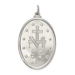 Solid 925 Sterling Silver Virgin Mary Pray for Us Charm Miracle Medal Mary Pendant Charm Medal - 43mm x 26mm