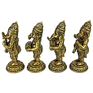 Design Toscano Musical Ganesha Hindu Elephant Men Band Statues, Set of Four Figurines, 7 inches tall, Cast Stone Resin, Antique Gold Finish