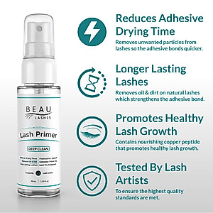 Lash Primer For Eyelash Extensions (40ml) - To Cleanse Lashes, Promote Healthy Lash Growth & Lengthen the Life Of Individual Faux Mink Lash Extensions - Removes Makeup Residue & Mascara Oil